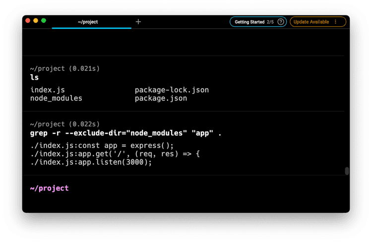 Warp: How To Exclude Patterns or Files With Grep