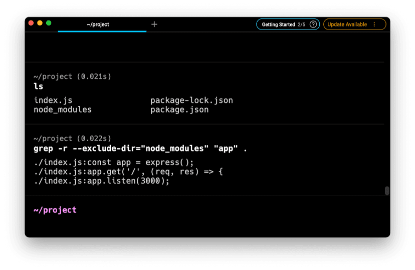 Warp: How To Exclude Patterns or Files With Grep